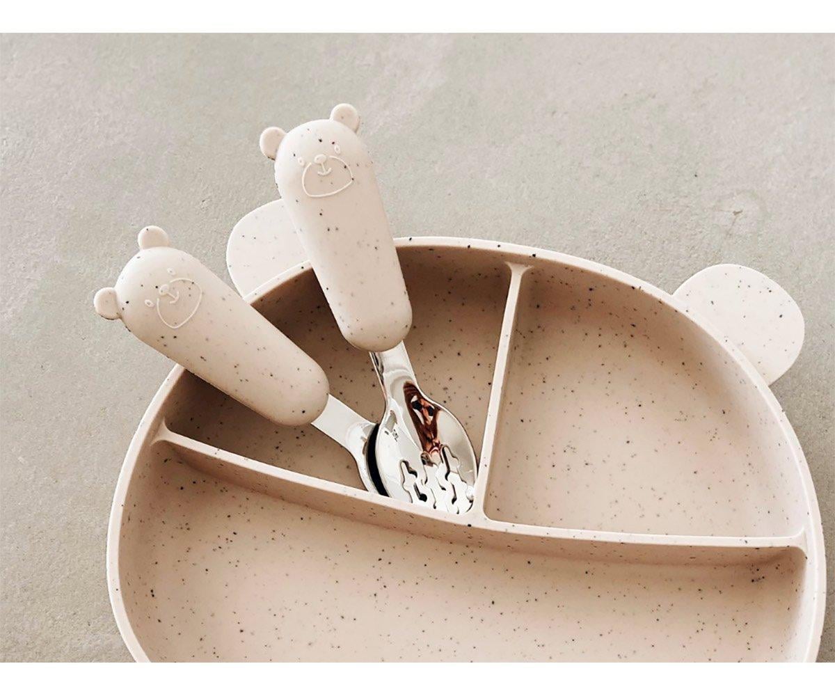 Plato Silicona con Ventosa y Tapa Bear Shell Beige - Tutete